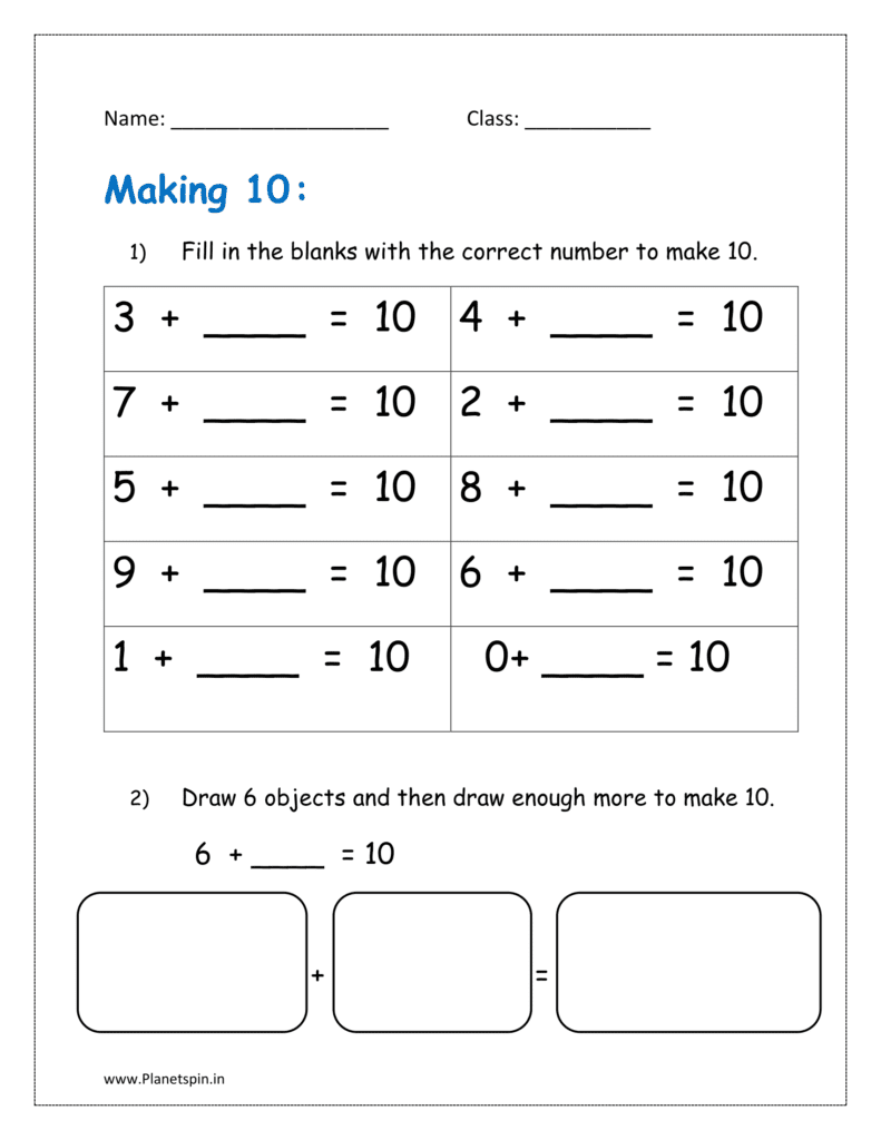Making 10 worksheets for grade 1 | Planetspin.in