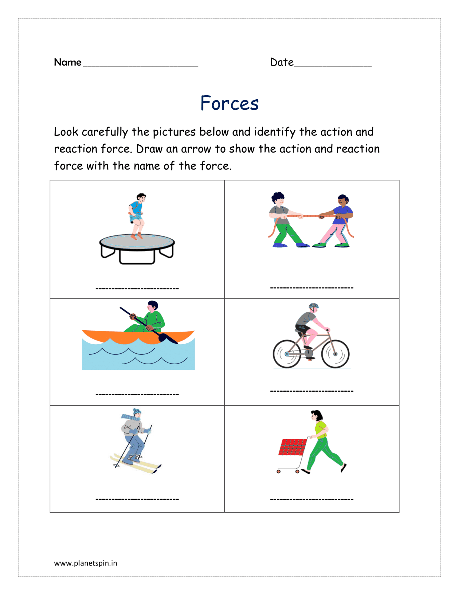 Force and motion worksheets - Push and Pull | Planetspin.in