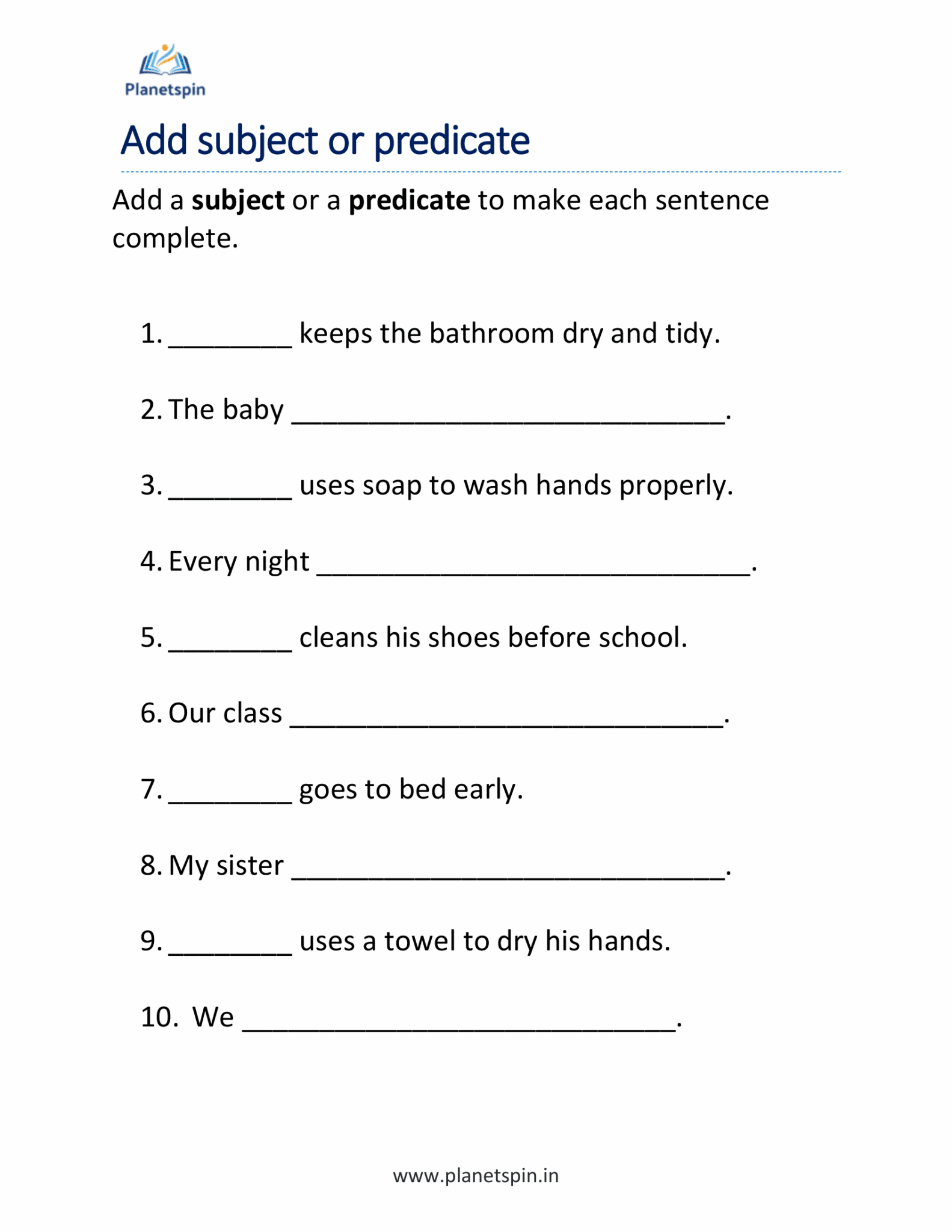 Subject vs predicate worksheets for grade 2 | Planetspin.in