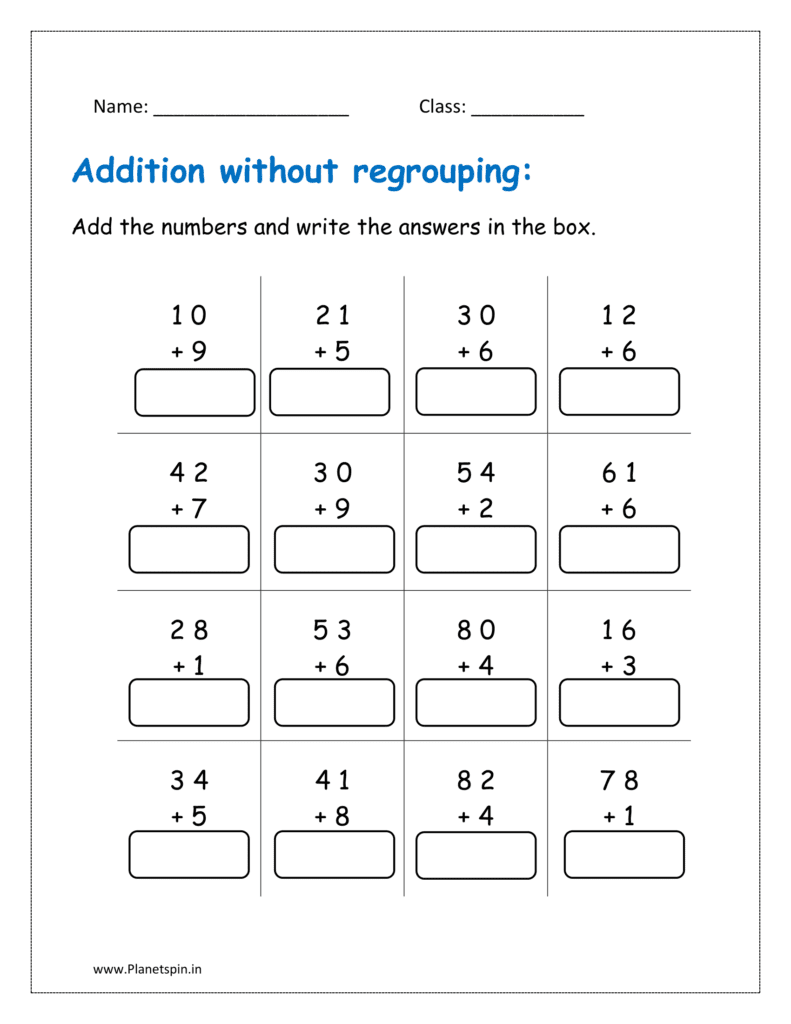 Addition without regrouping worksheets for grade 1