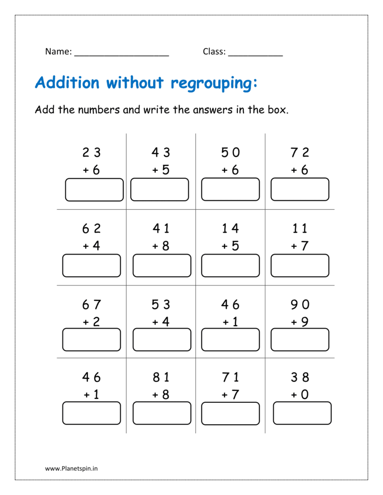 Addition without regrouping worksheets for grade 1