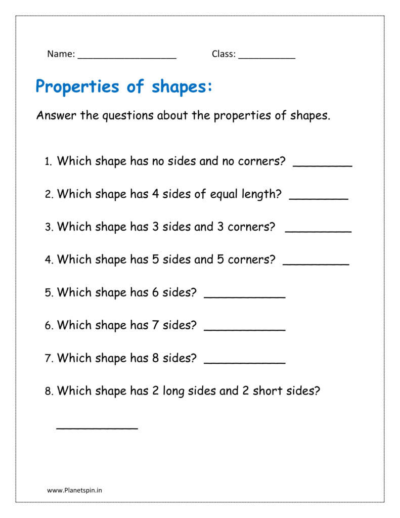 Attributes of 2D shapes worksheet for grade 1 | Planetspin.in