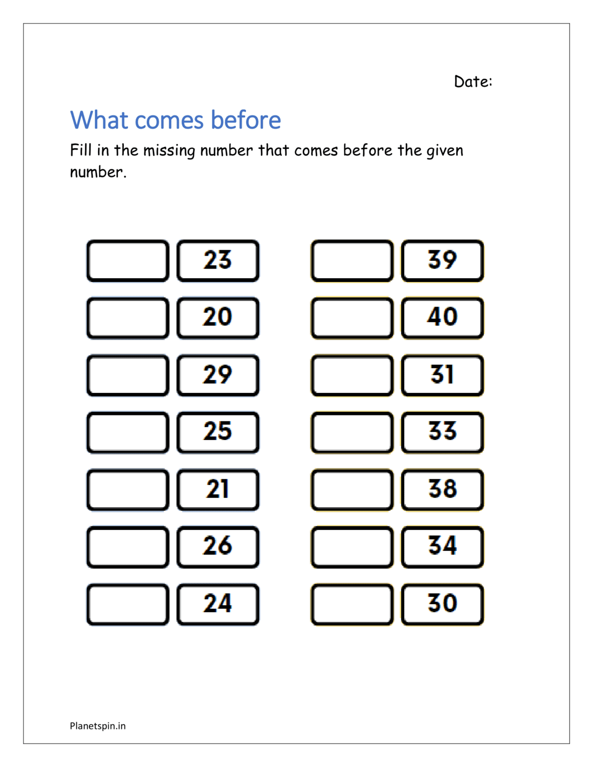 Backward counting worksheets for kindergarten | Planetspin.in