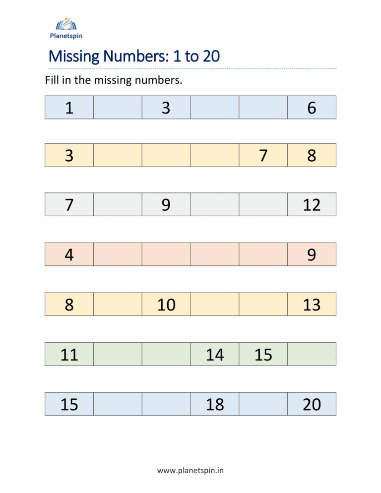Missing numbers worksheet 1 to 20 %