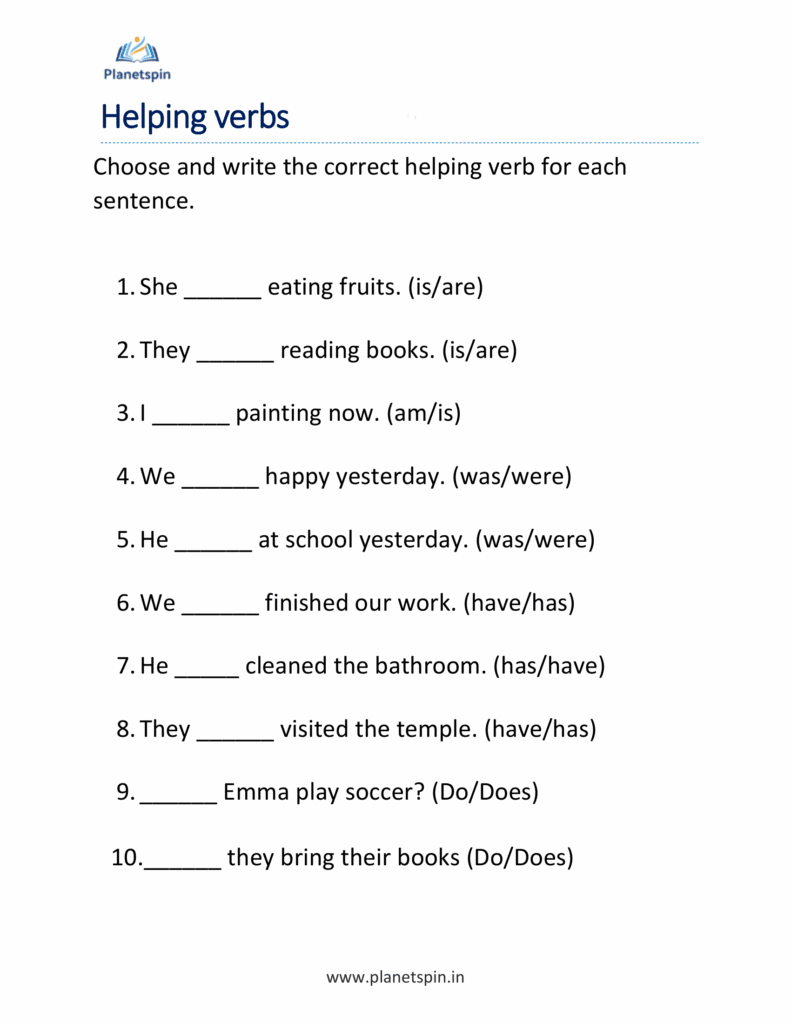 Helping verbs worksheet grade 2 | Planetspin.in