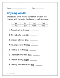 Rhyming words worksheet for grade 1 | Planetspin.in