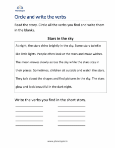 Identifying verbs worksheet in sentences for grade 2