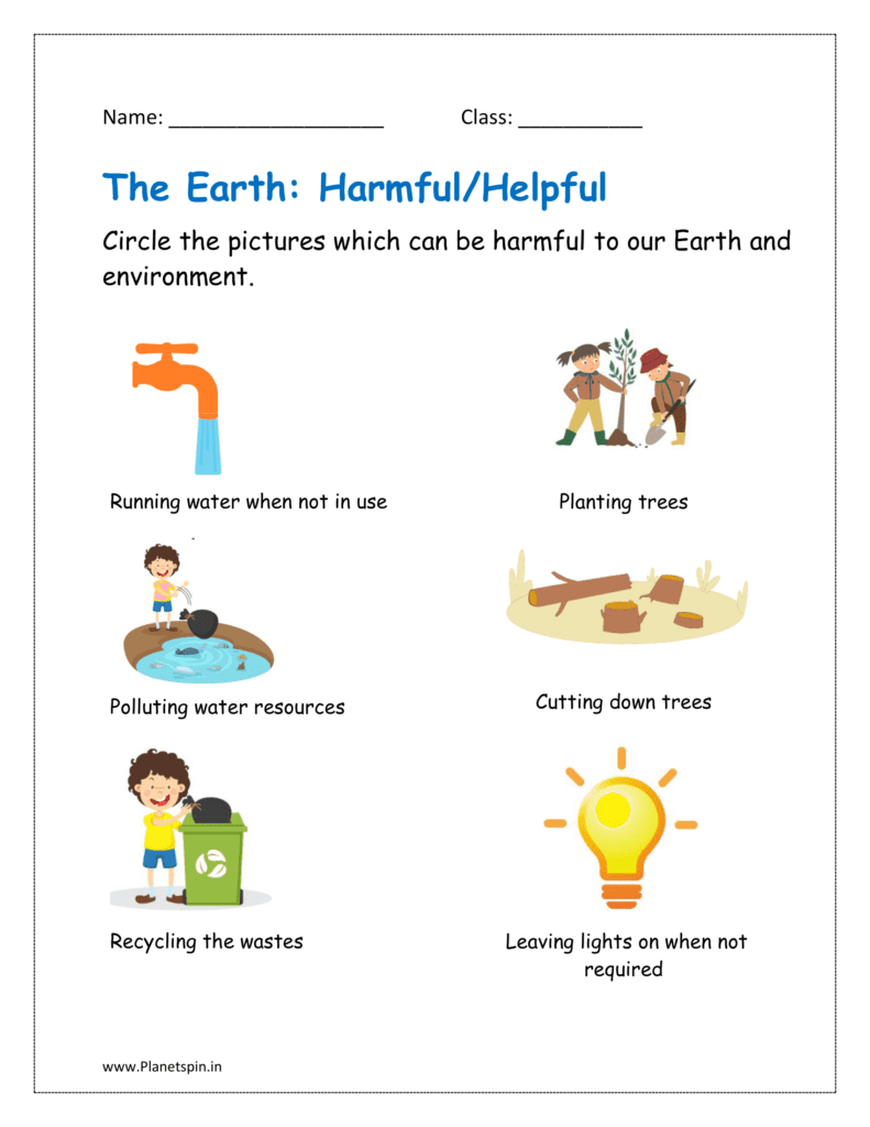 Earth day worksheet for kindergarten | Planetspin.in