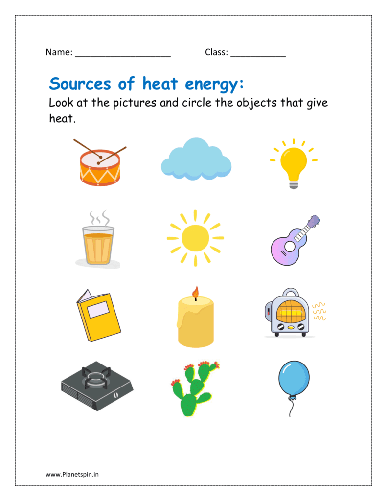Heat energy worksheet for kindergarten | Planetspin.in