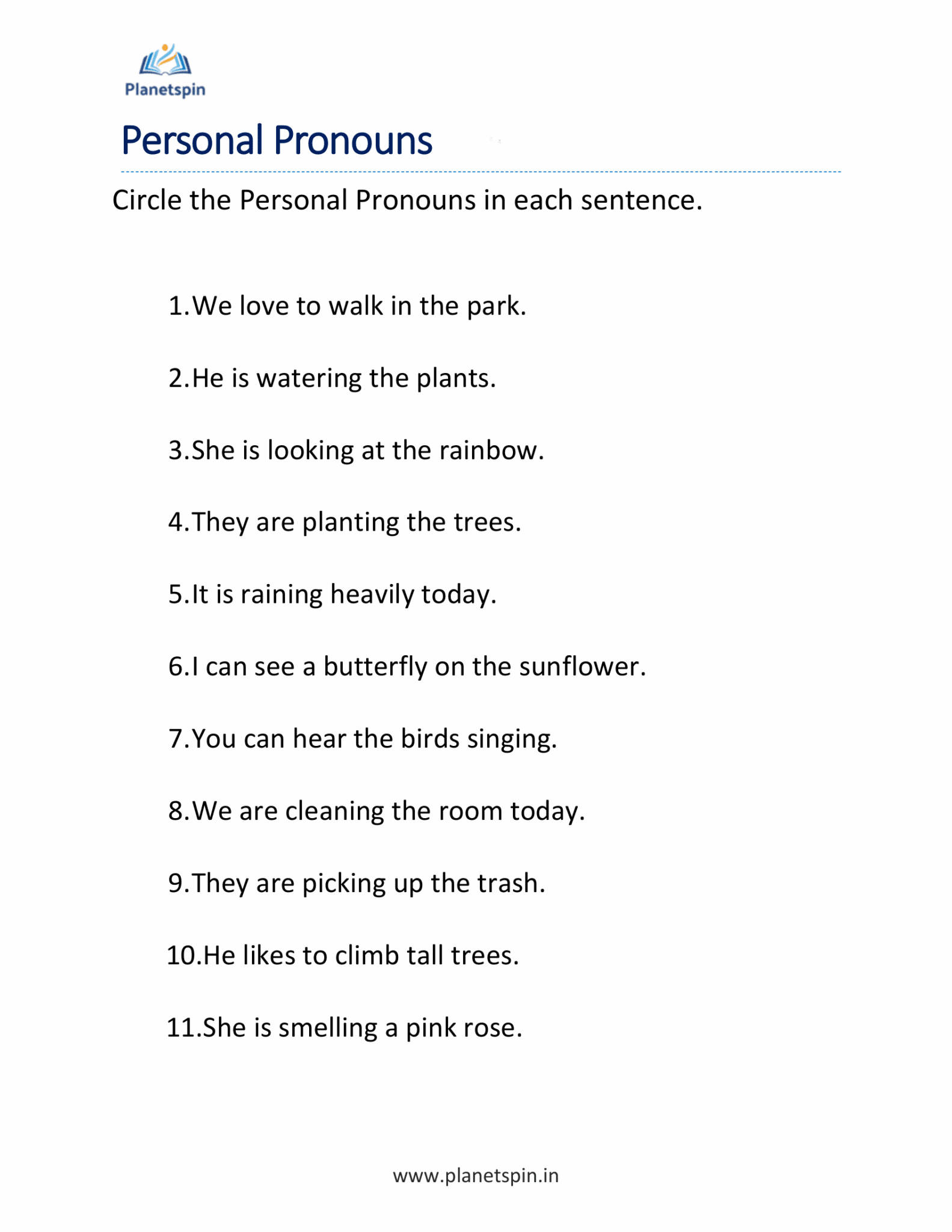 Personal pronouns worksheets for grade 2 | Planetspin.in