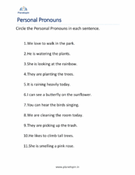 Personal pronouns worksheets for grade 2 | Planetspin.in