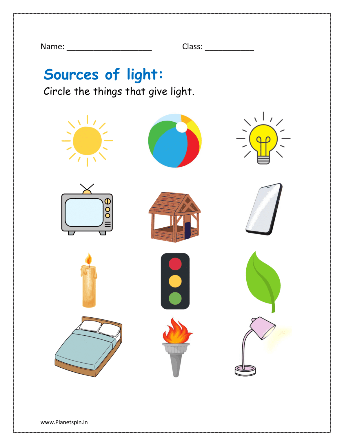 Light energy worksheet pdf for kindergarten | Planetspin.in