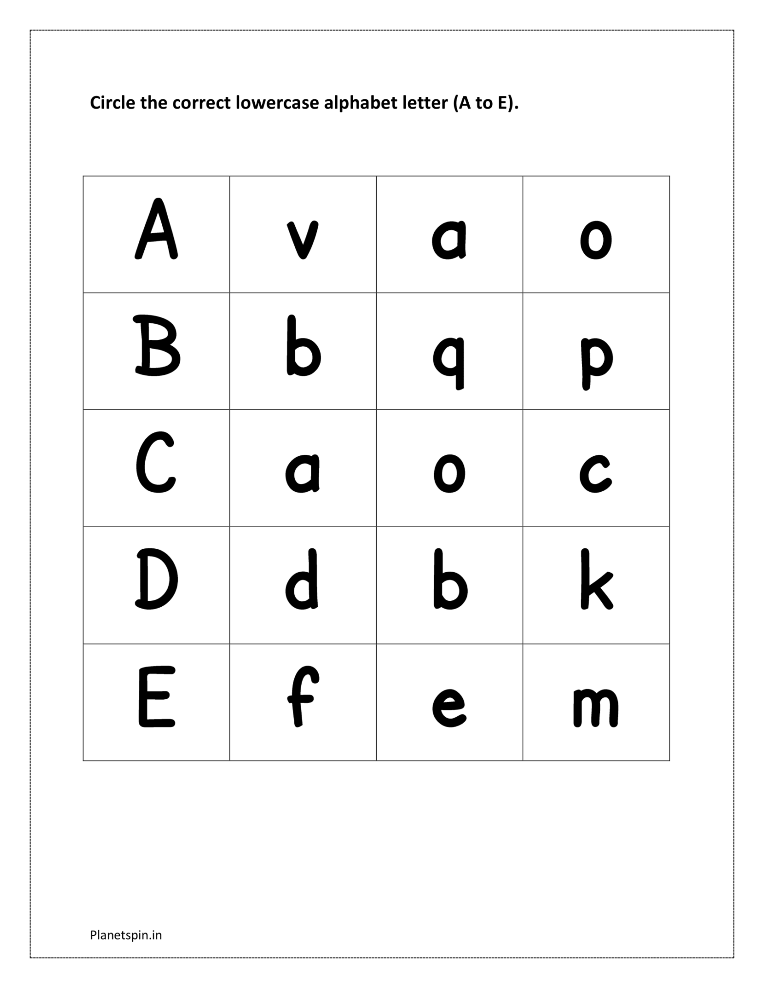 Circle the correct letter worksheet a to z | Planetspin.in