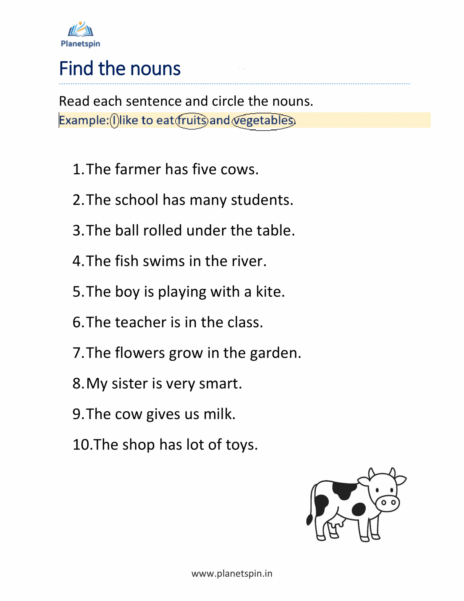 Identifying nouns in a sentence worksheet grade 2