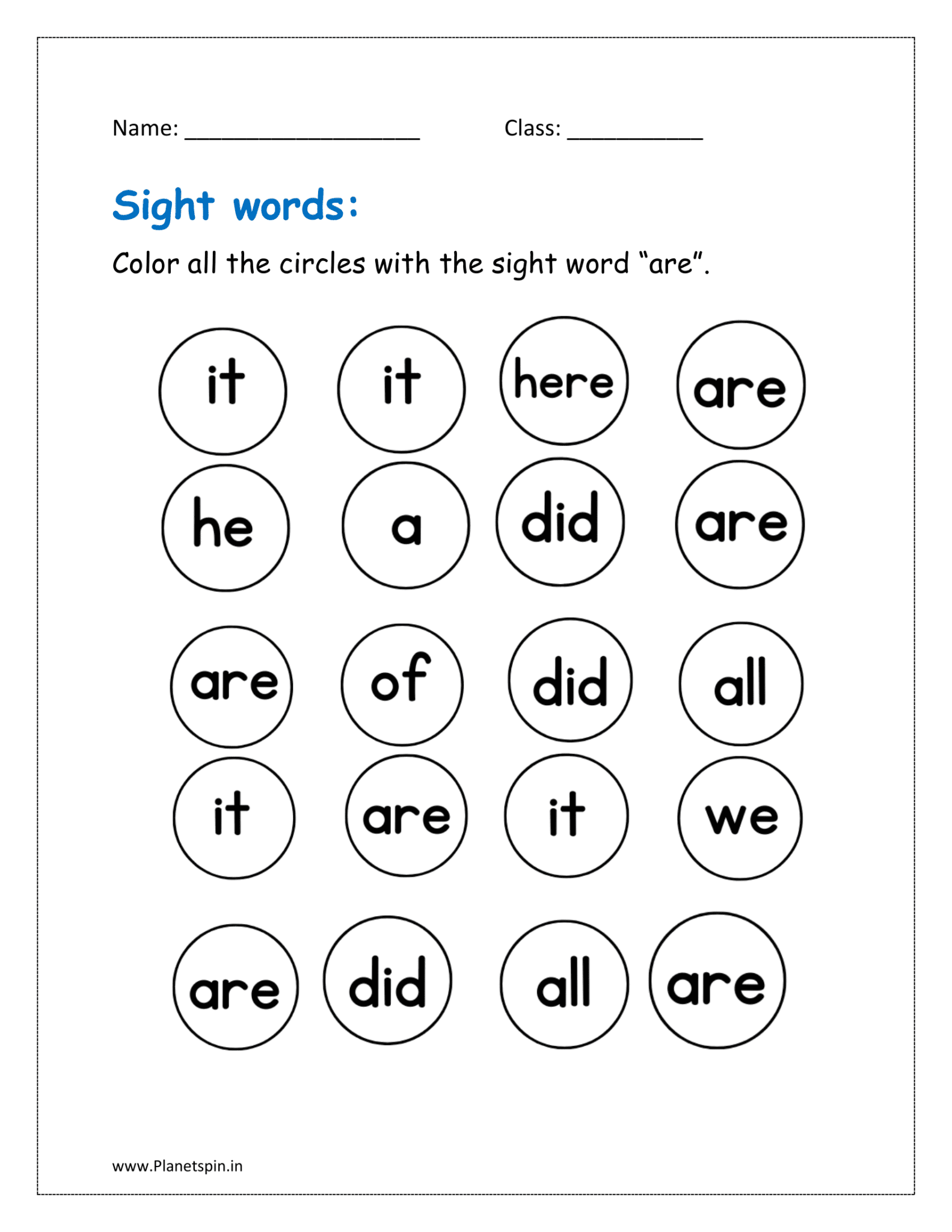 Sight words worksheets pdf free | Planetspin.in