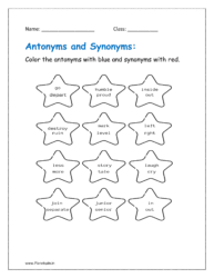 Synonyms worksheet for kindergarten PDF | Planetspin.in