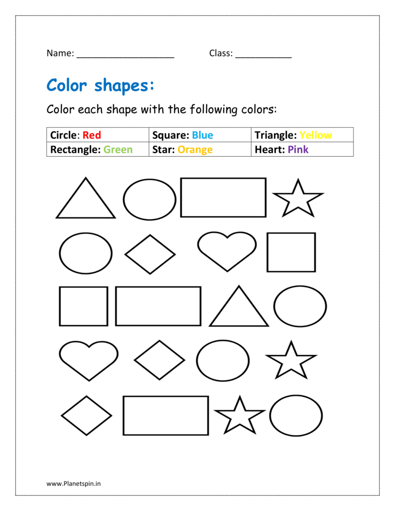 Identify the shape worksheet | Planetspin.in