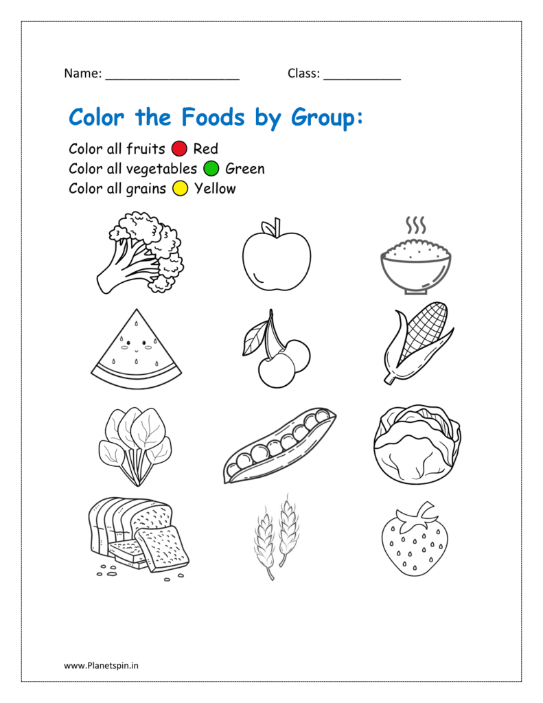 Food groups worksheet for kindergarten | Planetspin.in