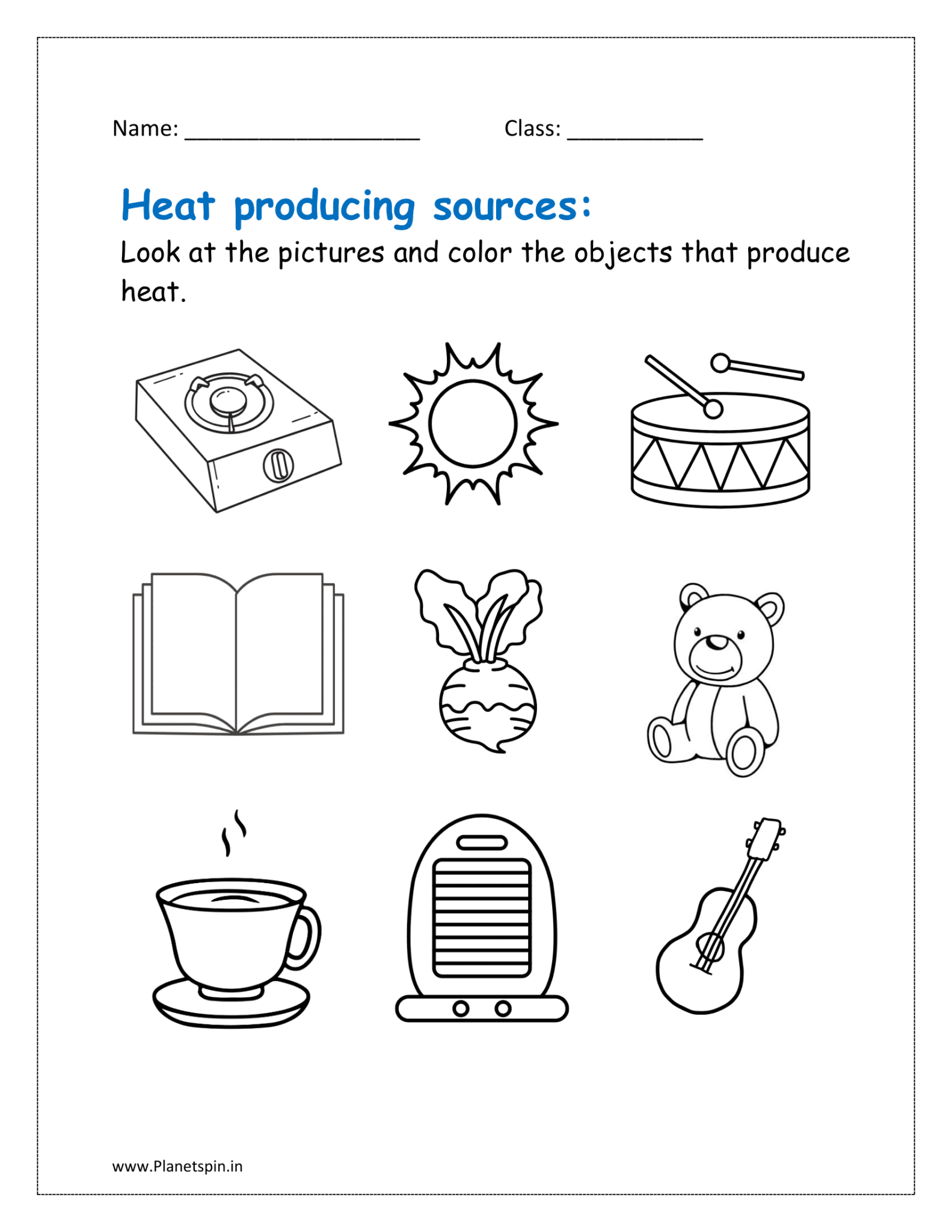 Heat energy worksheet for kindergarten | Planetspin.in