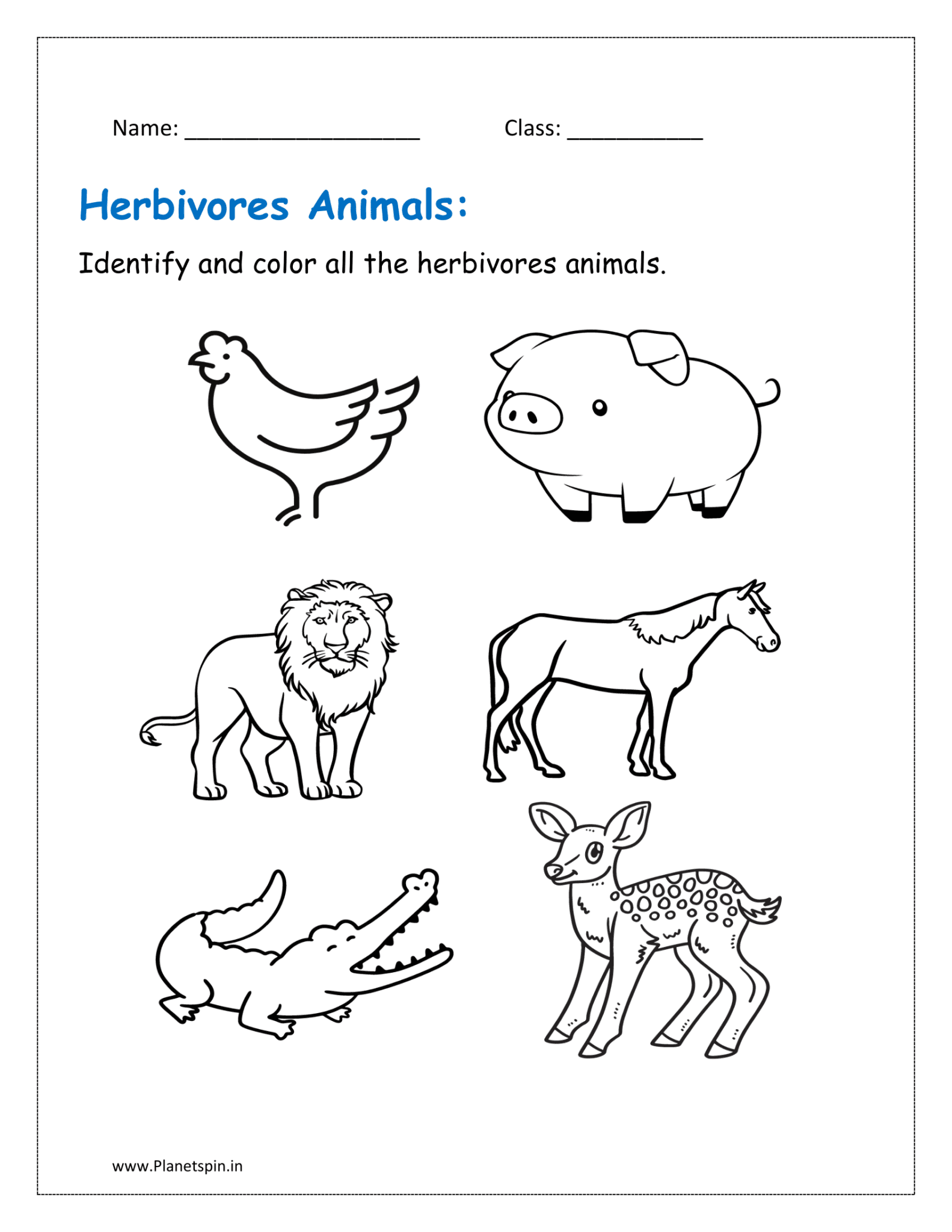 Herbivores animals worksheet for grade 1 | Planetspin.in