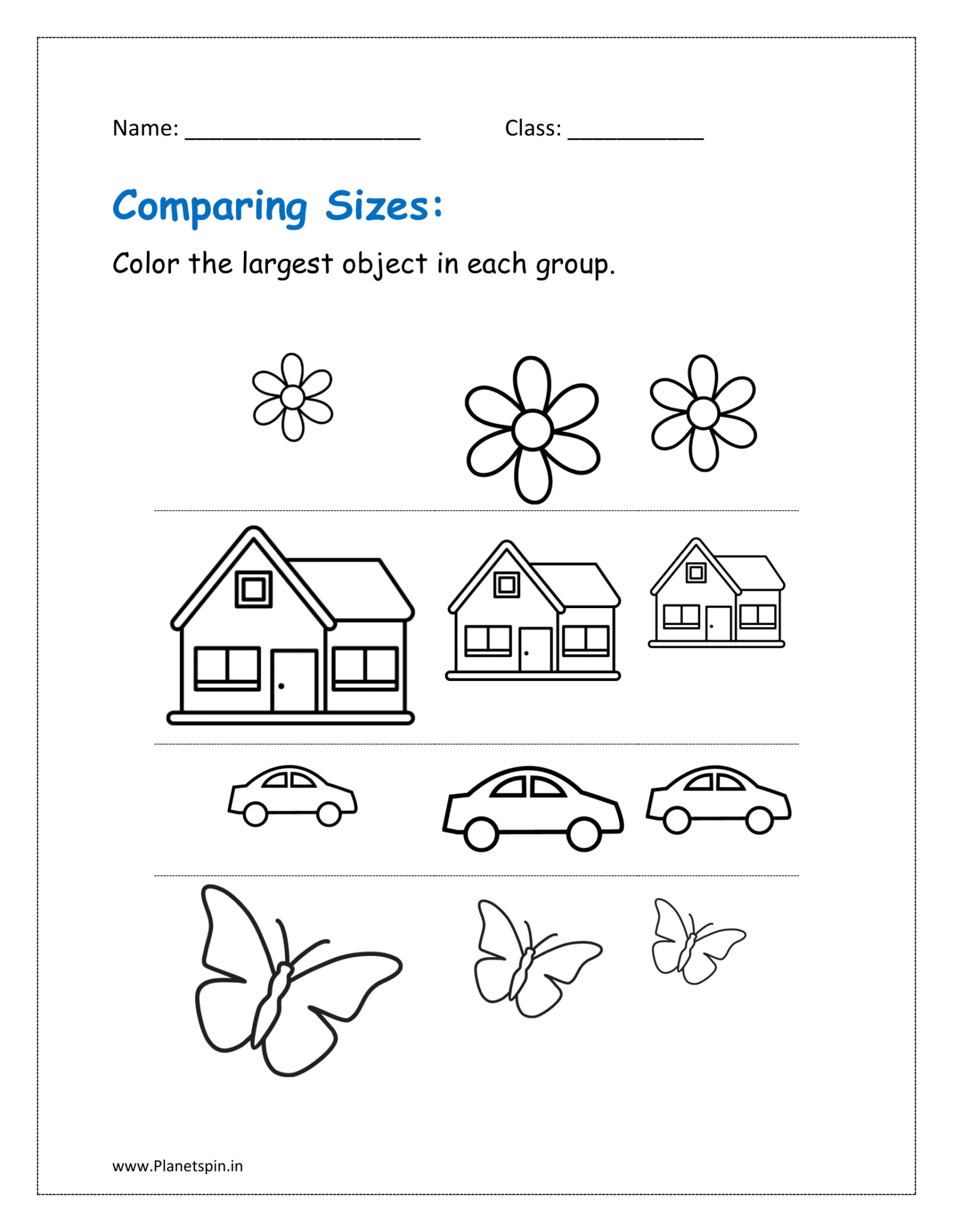 Comparing sizes worksheets for kindergarten | Planetspin.in