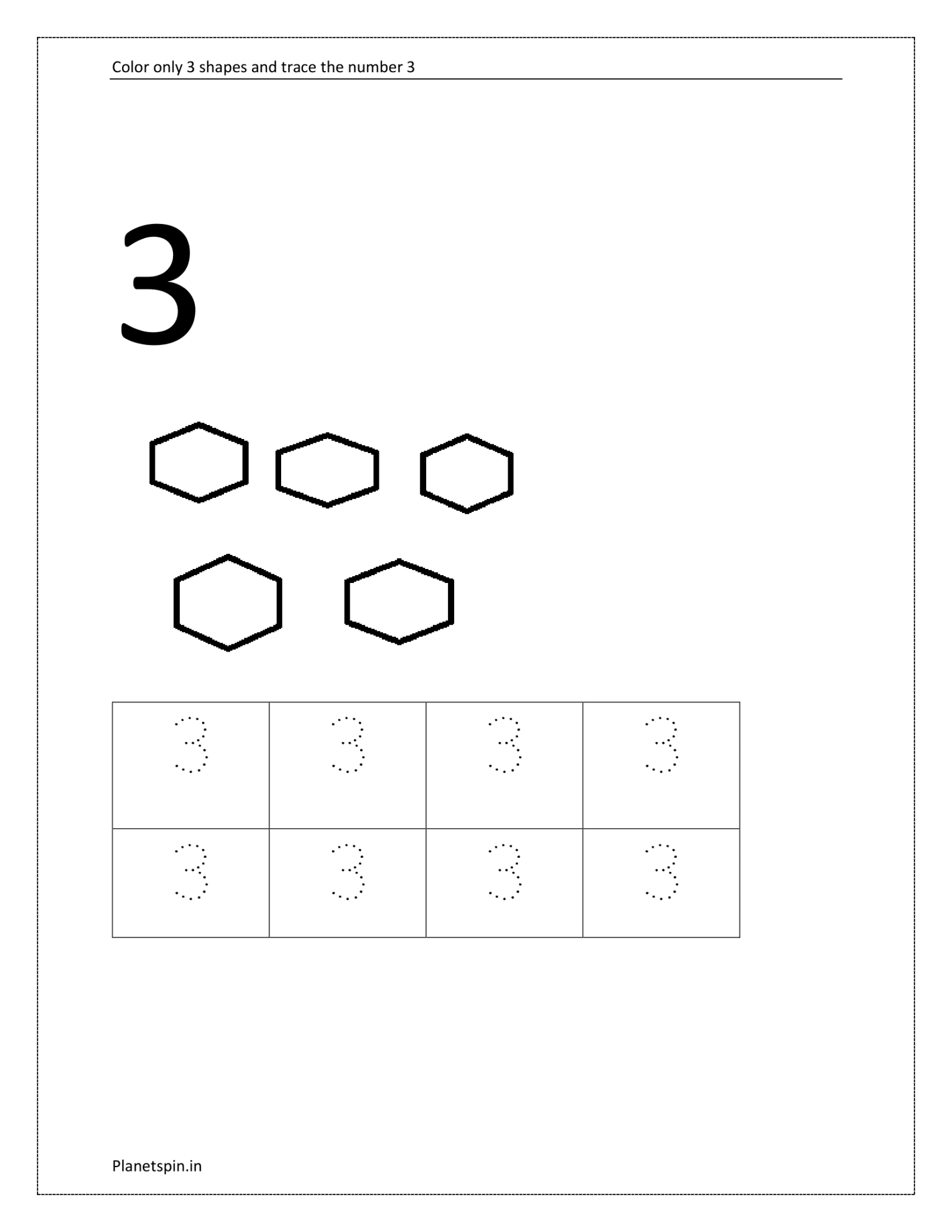 Dotted trace number 3 worksheet | Planetspin.in
