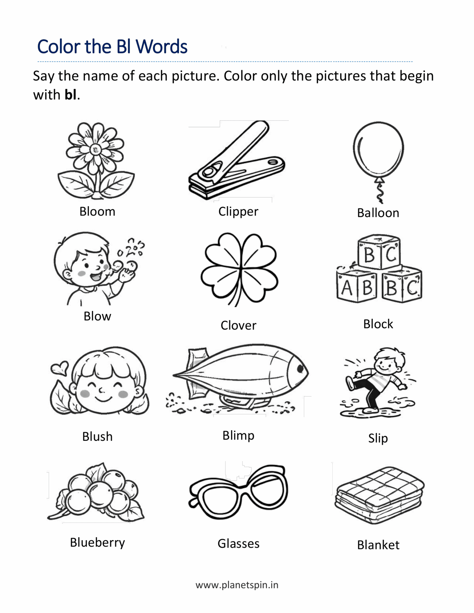 Bl blends worksheet for kindergarten | Planetspin.in