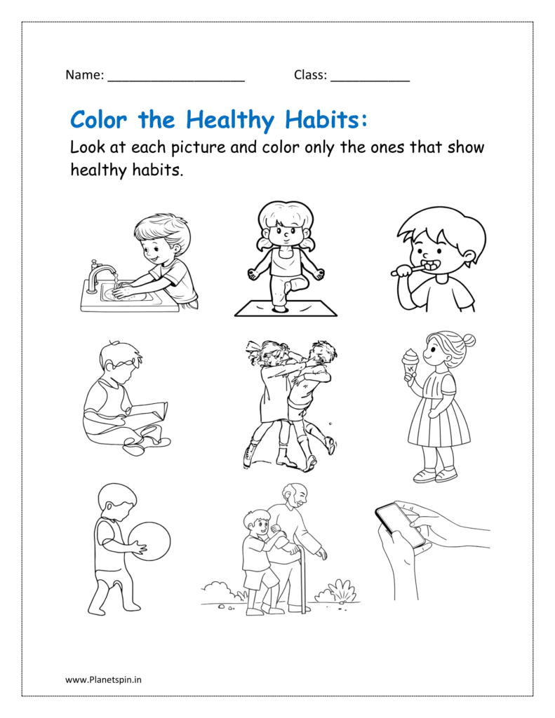 Healthy and unhealthy habits worksheet for grade 1 | Planetspin.in