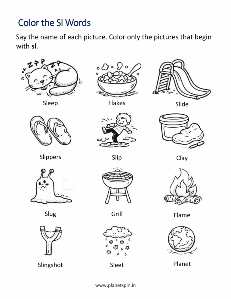 Sl blends worksheets for kindergarten (Free Printable PDF)