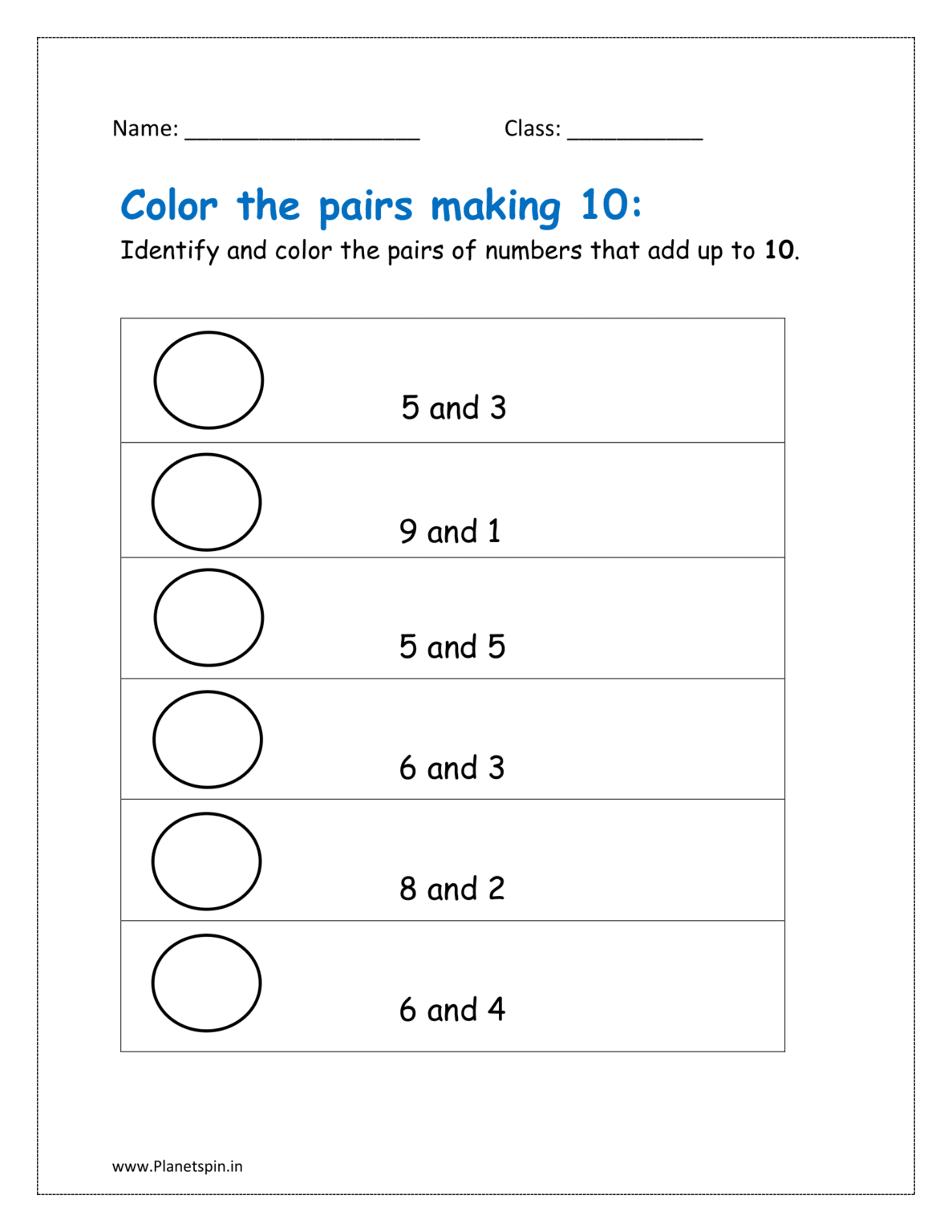 Making 10 worksheets for grade 1 | Planetspin.in