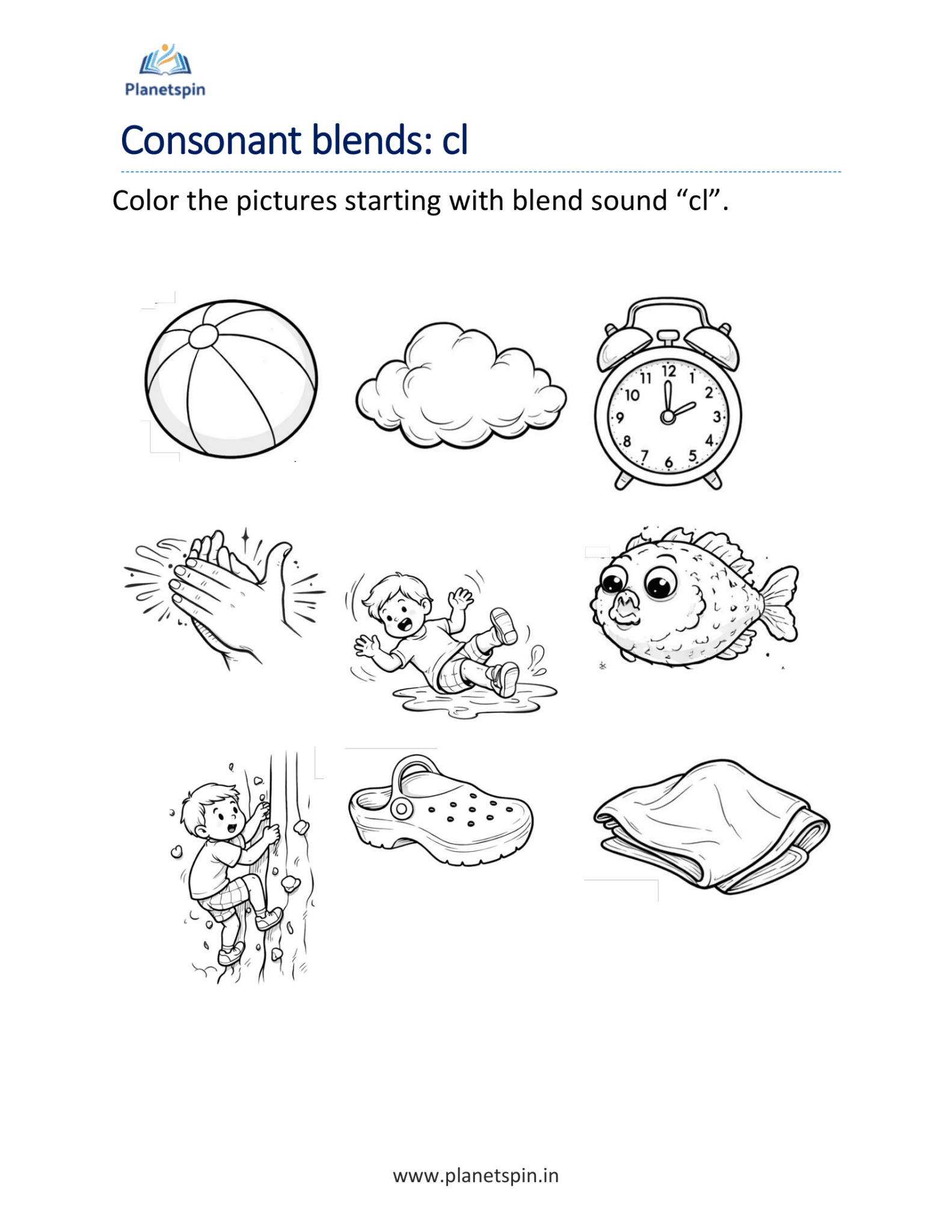 Cl blends worksheet for kindergarten (Free Printable PDF)