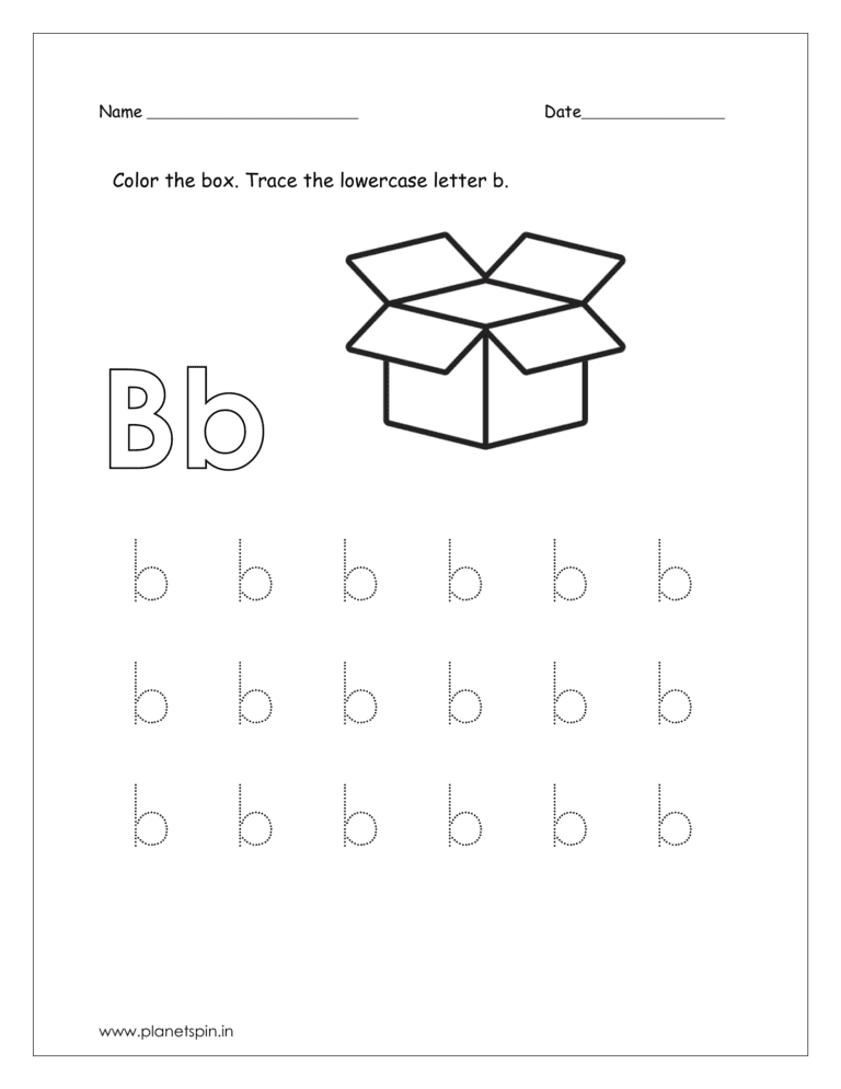 Free printable lowercase letter b tracing worksheet for kindergarten
