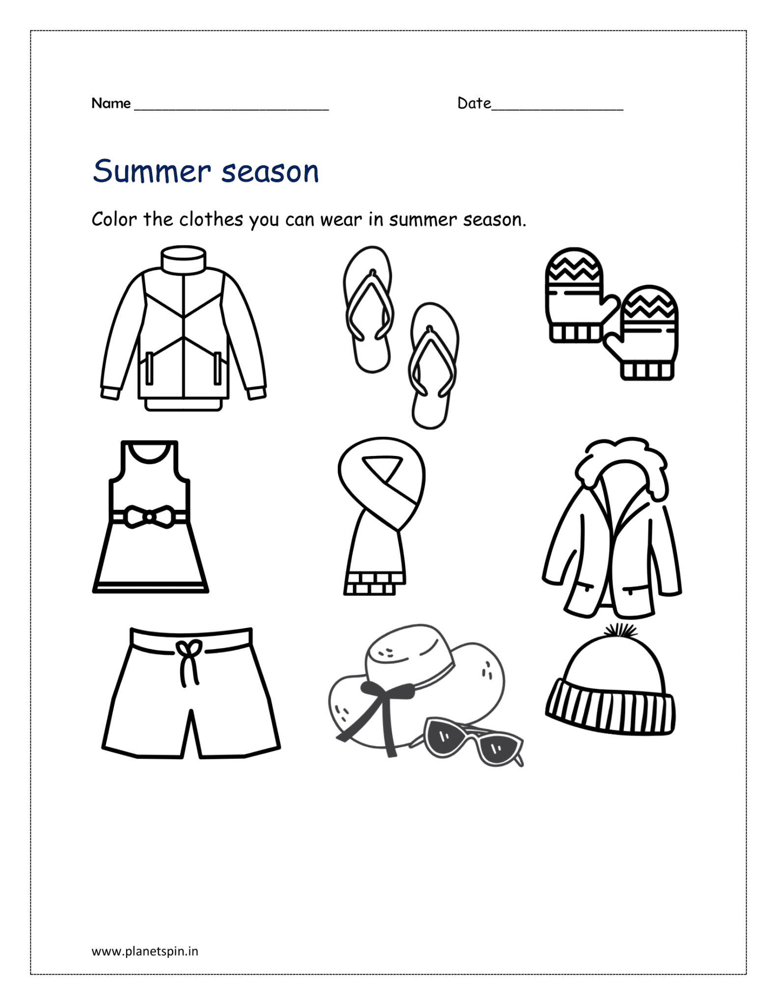 Seasons and clothes worksheet for kindergarten | Planetspin.in