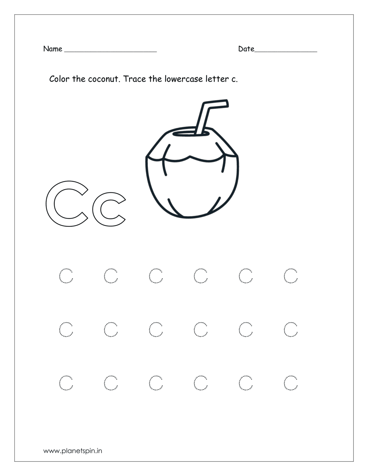Free printable tracing lowercase letter c worksheets (PDF)
