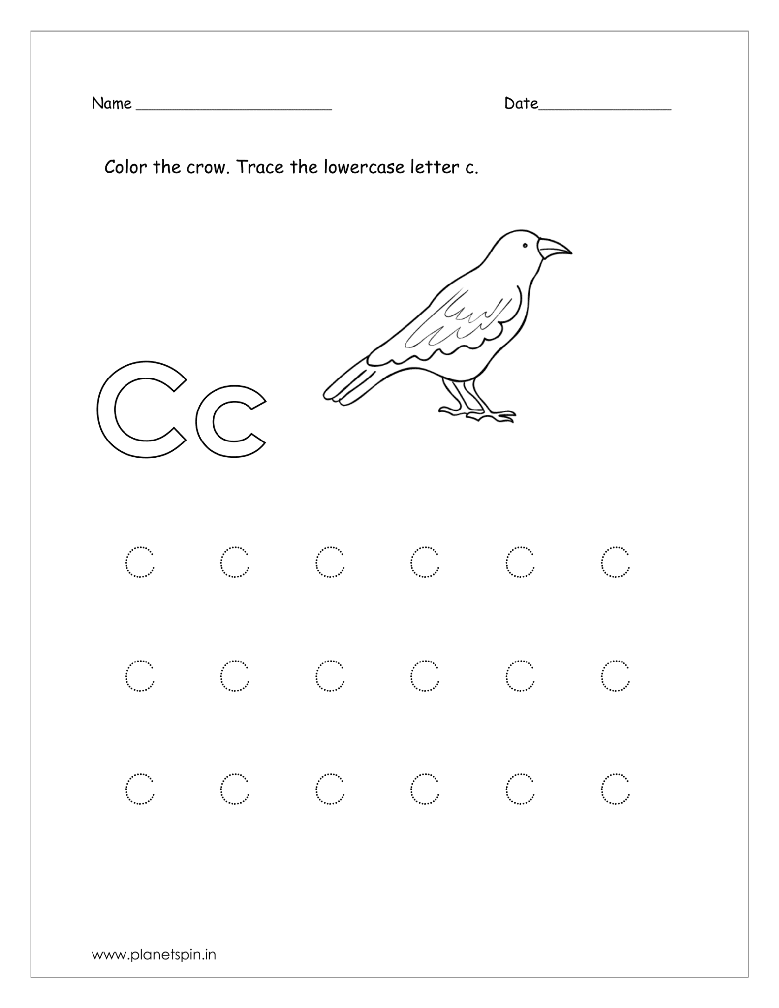 Free printable tracing lowercase letter c worksheets (PDF)