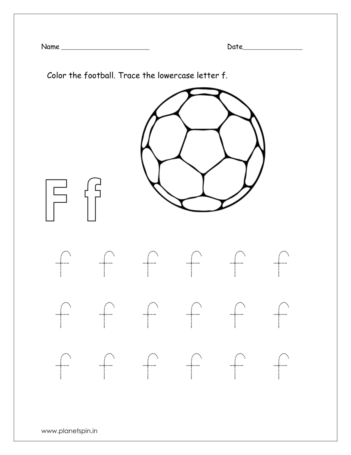 Tracing lowercase letter f worksheet for kindergarten (Free PDF)
