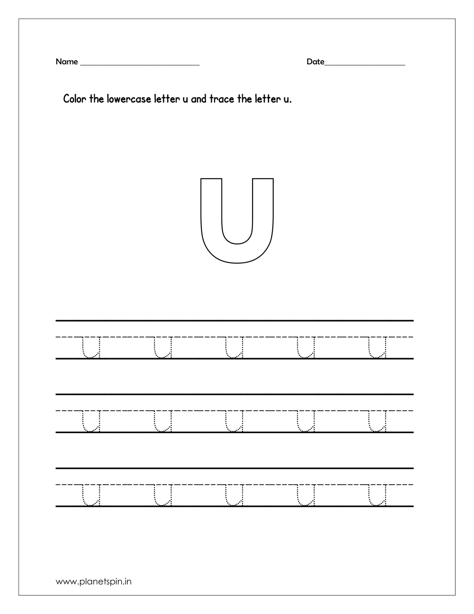 Lowercase letter u worksheets | Planetspin.in