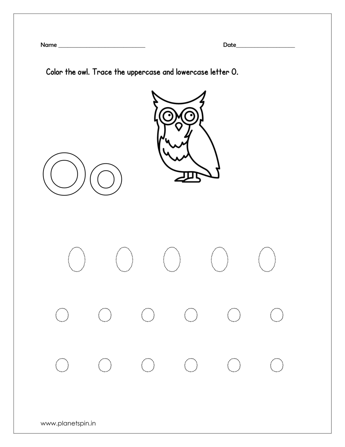 Small letter o worksheet for tracing and writing | Planetspin.in