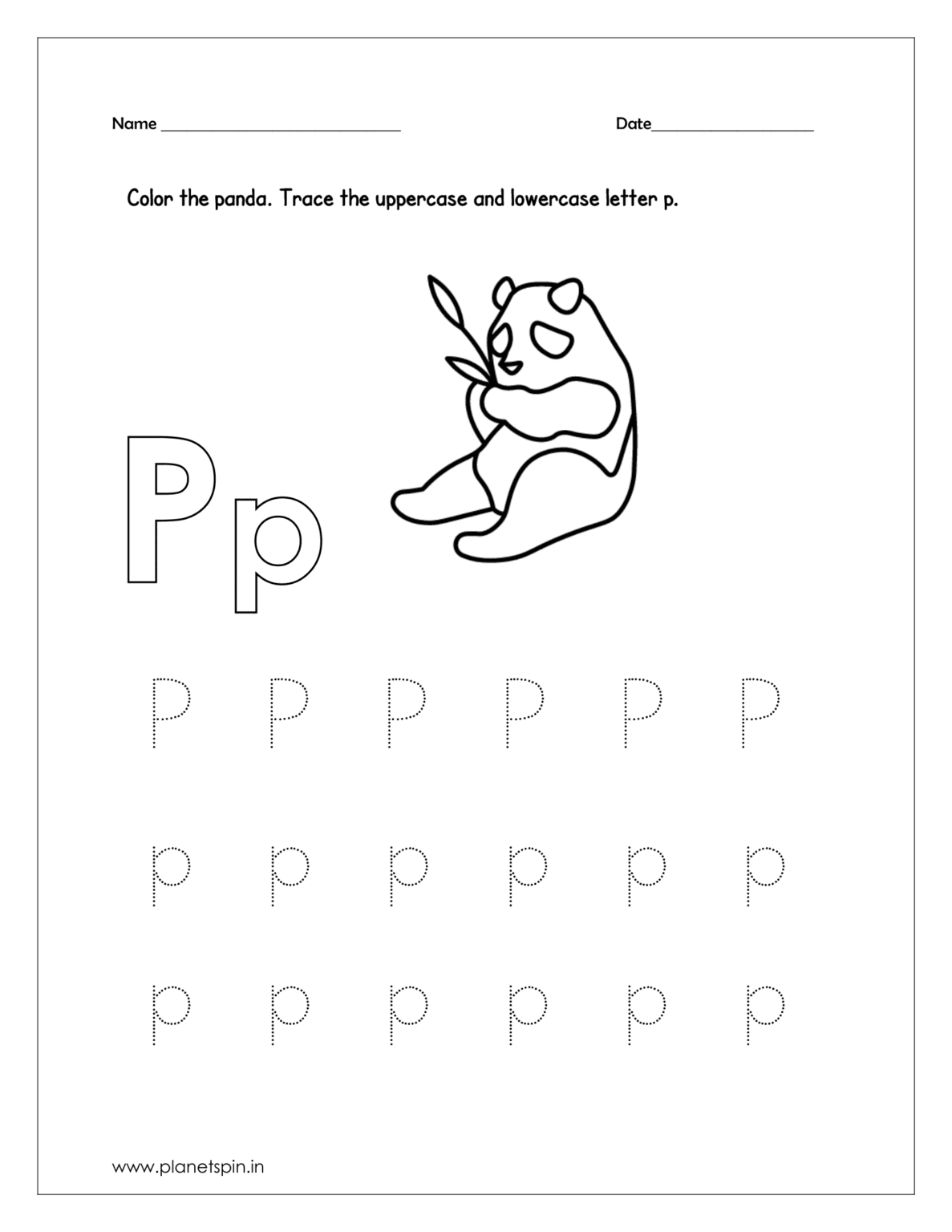 Lowercase p worksheet for tracing | Planetspin.in