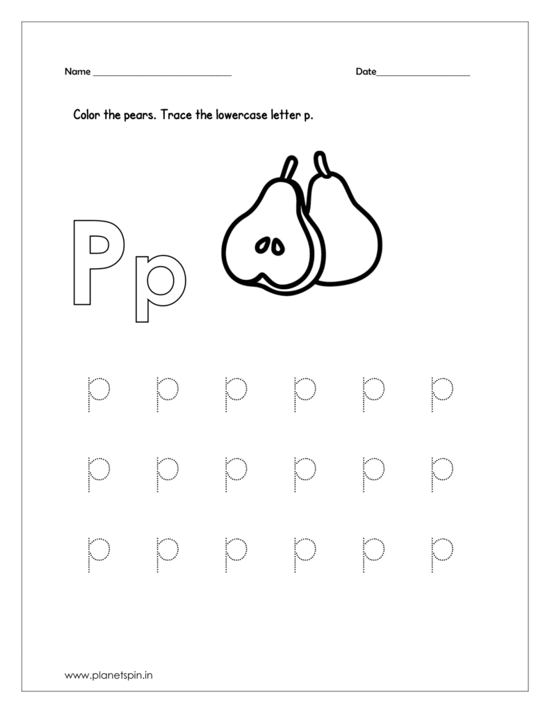 Free printable lowercase letter p tracing worksheet (PDF)