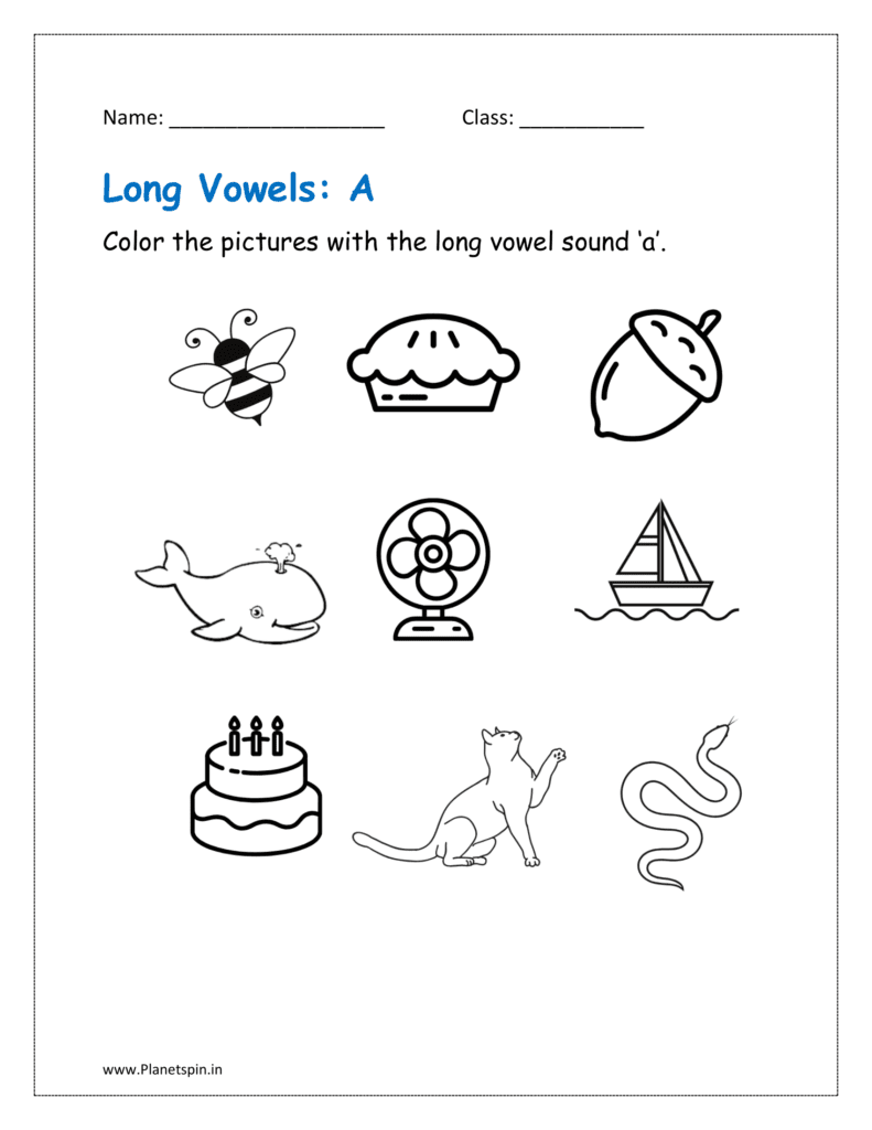 Long vowel sounds worksheets pdf for kindergarten | Planetspin.in
