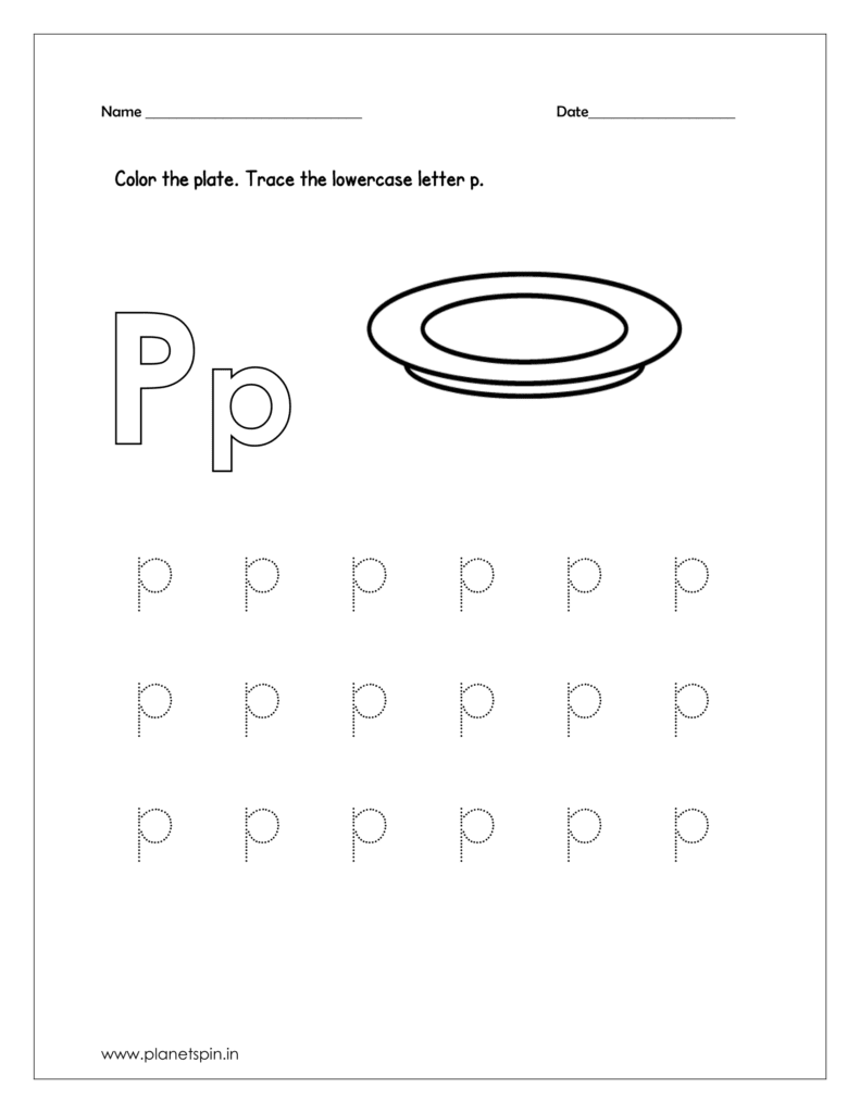 Lowercase p worksheet for tracing | Planetspin.in