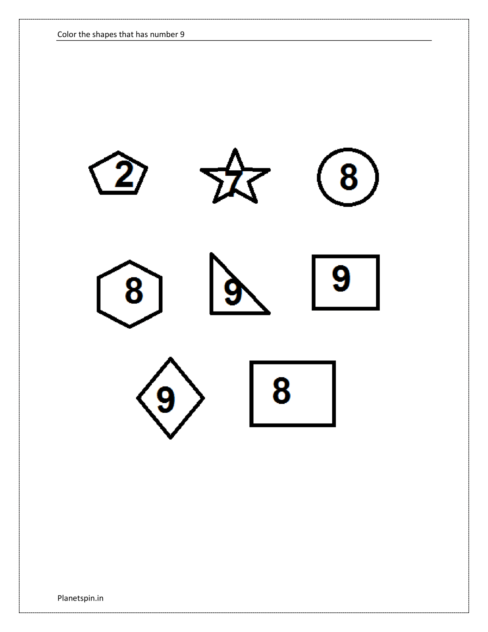 Tracing number 9 worksheet PDF - Free printable for kindergarten