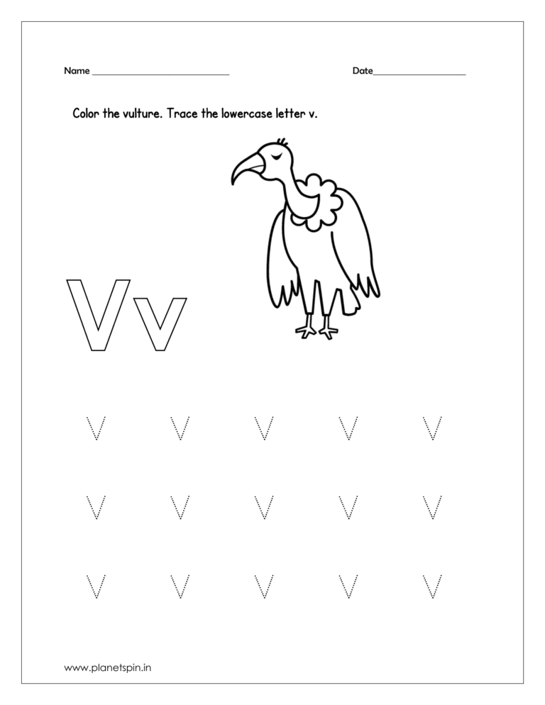 Letter v tracing sheet for Uppercase and Lowercase