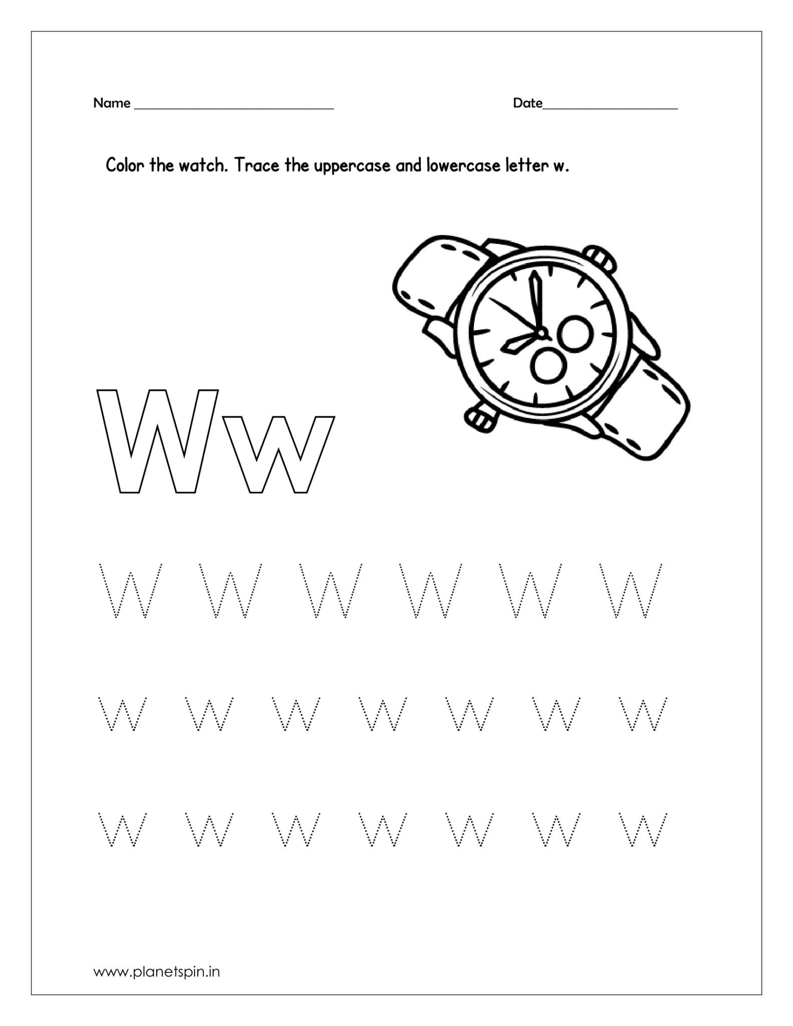 Free printable lowercase letter w tracing worksheet (PDF)