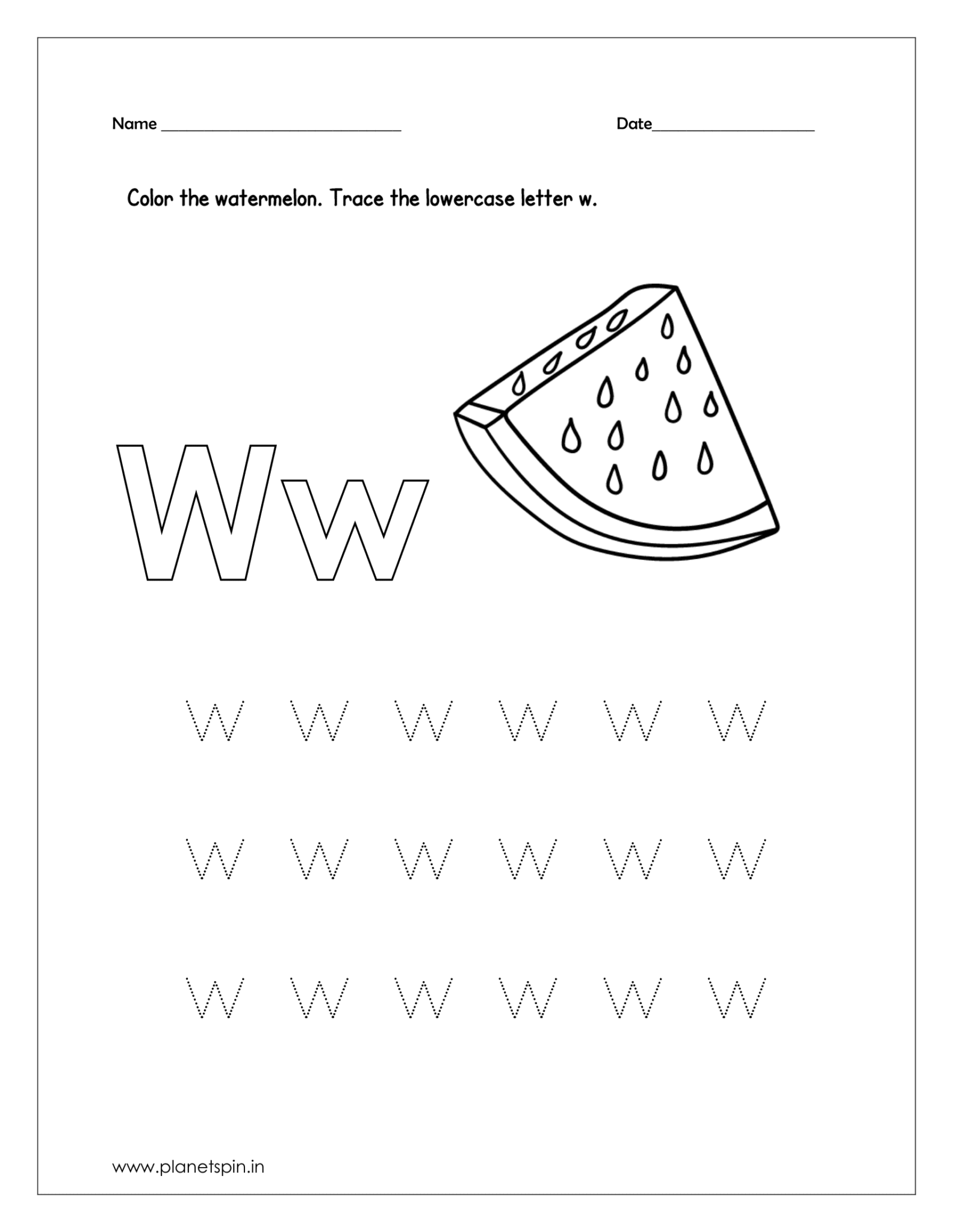 Lowercase w worksheet free printables | Planetspin.in