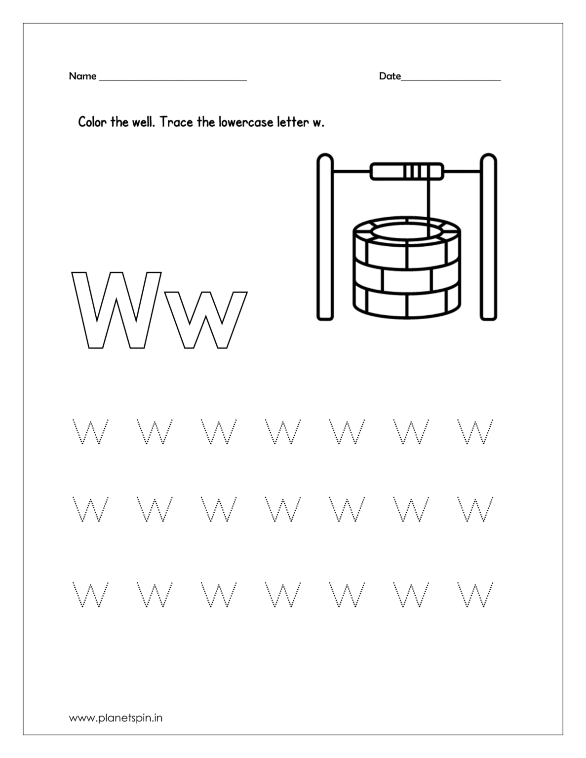 Lowercase w worksheet free printables | Planetspin.in
