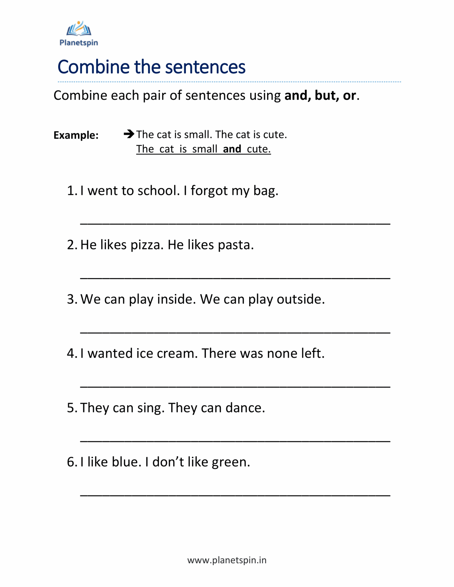 Combining sentences worksheet grade 2 | Planetspin.in