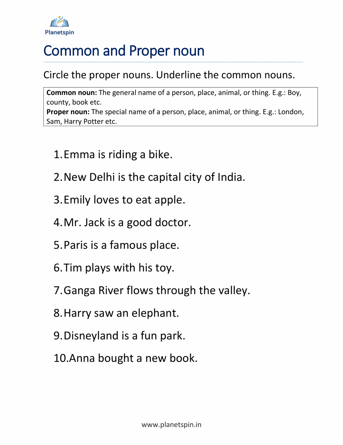 Common and proper nouns worksheets for grade 2 | Planetspin.in
