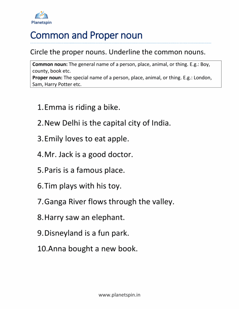 Common and proper nouns worksheets for grade 2 | Planetspin.in